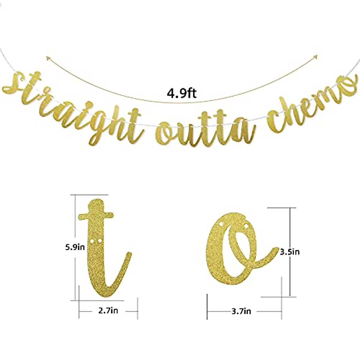 Straight Outta Chemo Banner, Cancer Survivor Party Decortions, Cancer Free, Life Party Bunting Garlands Supplies (Gold Glitter)