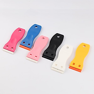 Plastic Razor Scraper with 10pcs Double Edged Plastic Blades Hair Extension Tool for Debris Sticker Label on Glass Windows Removal Scraper Tool (White&White)