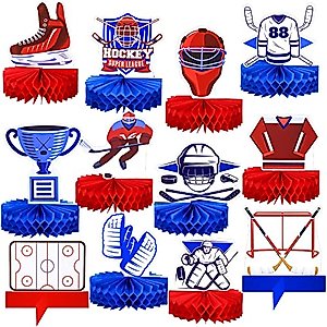 12 Pcs Hockey Centerpieces for Tables Ice Hockey Honeycomb Table Topper Hockey Party Favors Hockey Birthday Party Supplies Sports Hockey Table Decorations for Men Women Kids Theme Gifts School Decor
