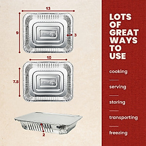 Jetfoil Aluminum Foil Steam Table Pans With Lids | Perfect for Catering, Party Supplies & Suitable for Broiling, Baking, Cakes and Pies - 9 x 13 Half size Deep | Pack of 30