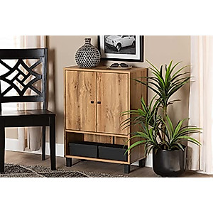 Baxton Studio Shoe Cabinet with Oak and Black ATSC1613-Wotan Oak-Shoe Cabinet