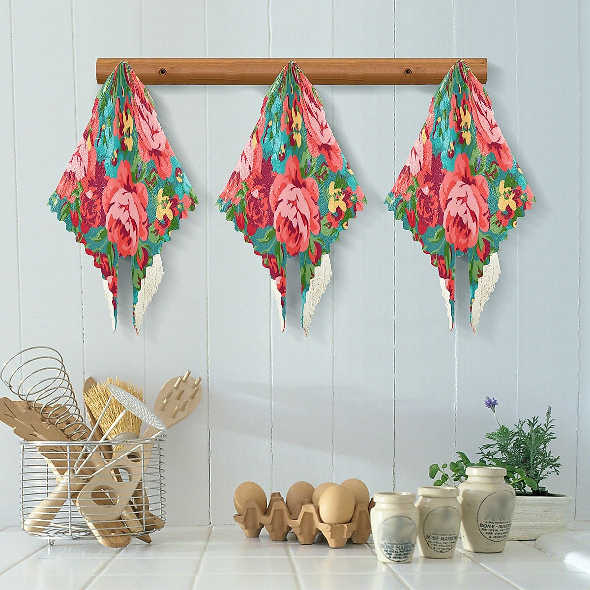 Kcldeci Red Green Rose 6 Pack Dish Cloths for Washing Dishes Kitchen Dishcloth Microfiber Dish Towel Rags Absorbent Reusable Cleaning Drainer Washcloths