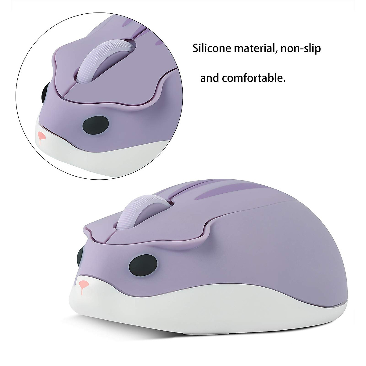 elec Space 2.4G Wireless Mouse, Cute Animal Hamster Shape Silent Mouse, Portable Mobile Optical Mouse with USB Receiver, 3 Buttons Cordless Mouse for PC Mac Laptop Notebook Computer(Purple)