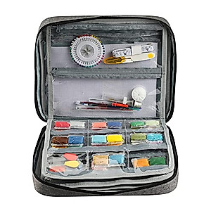 B Baosity Sewing Accessories Organizer with Clear Pockets, Sewing Supplies Organizer Storage Bag for Embroidery Hoop, Stitch Tools, Gray