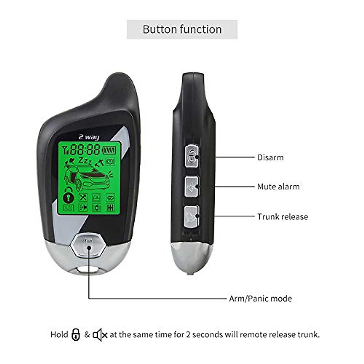 EASYGUARD EC203 2 Way car Alarm System with LCD Pager Display, ultrasonic Sensor & Shock Sensor DC12V