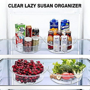 Lazy Susan Round Plastic Clear Rotating Turntable Organizer with Removable Dividers, Storage Container for Cabinet, Pantry, Kitchen, Fridge, Shelf, Vanity, Countertop 11.7"