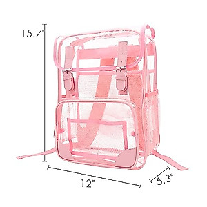 IUULOB Clear Backpack Heavy Duty PVC Transparent Backpack with Leather Trim Large Capacity Backpacks for School (Pink)