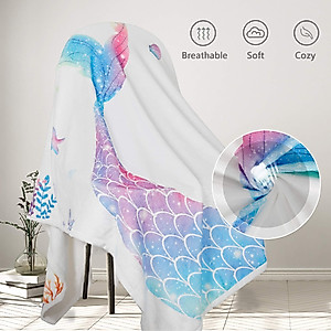 TRENSOM Little Mermaid Blanket Baby Monthly Milestone Blanket Girl Personalized Fleece Months Blakets Newborn Shower Nursery Decor with One Bib & Hedbd Two Frames,Large 59”x40”