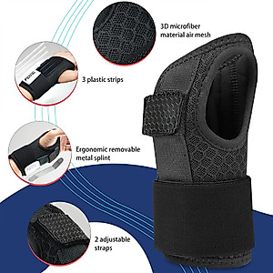 FEATOL 2 Pack Carpal Tunnel Wrist Brace For Work With Wrist Splint, Adjustable Wrist Guard Daytime Support For Women Men, Pain Relief For Pregnancy, Typing, Arthritis, Tendonitis, Right Hand Left Hand, Large