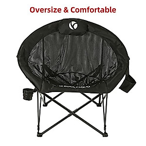 ROCK CLOUD Folding Camping Chair Oversized Padded Moon Round Saucer Chairs Outdoor for Camp Lawn Hiking Fishing Sports, Black