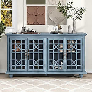 ATGHYURT Narrow Long Sofa Table, Console Tables with Adjustable Height Shelves, Metal Handles, and 4 Doors, Sideboard Buffet Cabinet Accent Cabinet for Living Room, Bedroom and Hallway