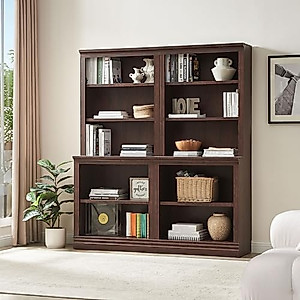 JAHRSTIM Multi-Depth Bookshelves and Bookcase Floor Standing 5 Tier Display Shelves Organizer and Storage, 72in Tall Bookshelf for Home Office, Living Room, Bed Room, Kitchen, Dark Cherry