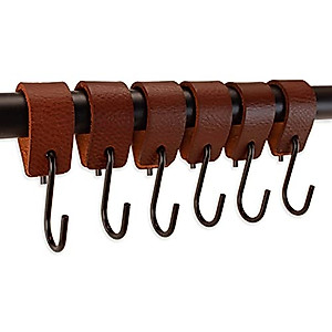 Brute Strength - Multifunctional Leather S-Hooks - Cognac - 6 Pieces - S Shaped Hooks - Coat Hook - Leather Hooks - Leather s Hooks - Black s Hooks - Kitchen Hooks