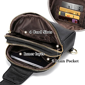 INICAT Small Crossbody Sling Bags for Women Leather Cell Phone Purse Fanny Packs for Women Men(Genuine Leather - Black)