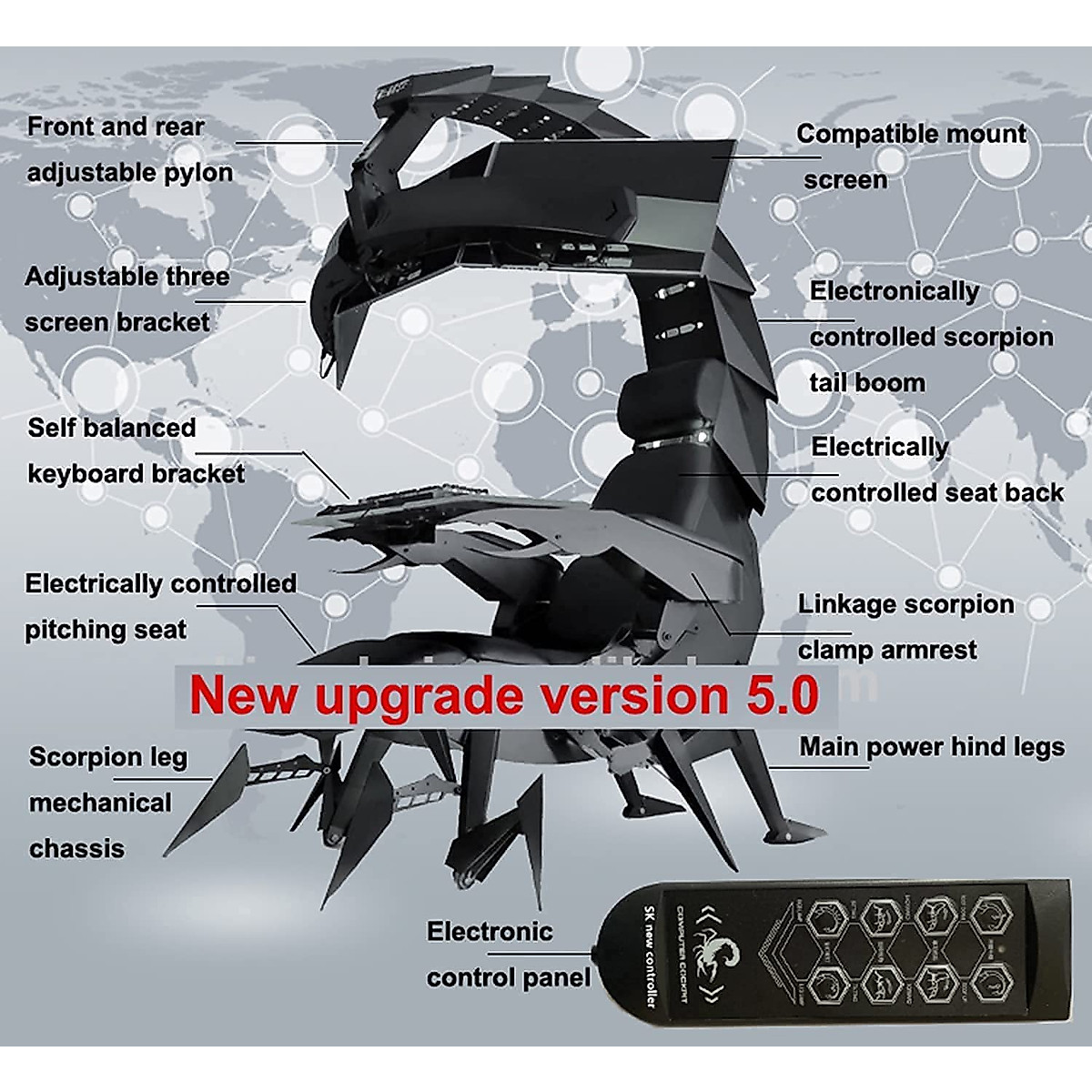 Gaming Chair, Ergonomic Computer Cockpit Chair with Led Lights, Comfortable Racing Simulator Cockpit Game Chair with Hanging 3 Screens,Red