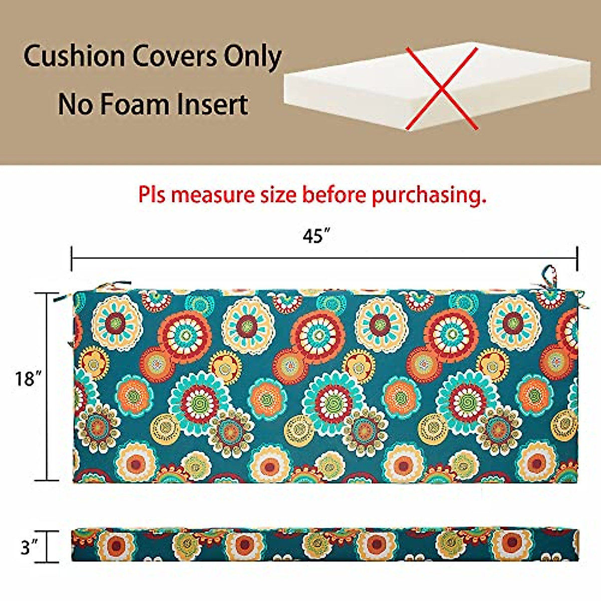 Magpie Fabrics Patio Bench Cushion Cover 45x18x3 Inch, NO Insert! Water Resistant UV Protection Outdoor Swing Loveseat Replacement Cover with Zipper, (Heronsbill Turquoise Green)