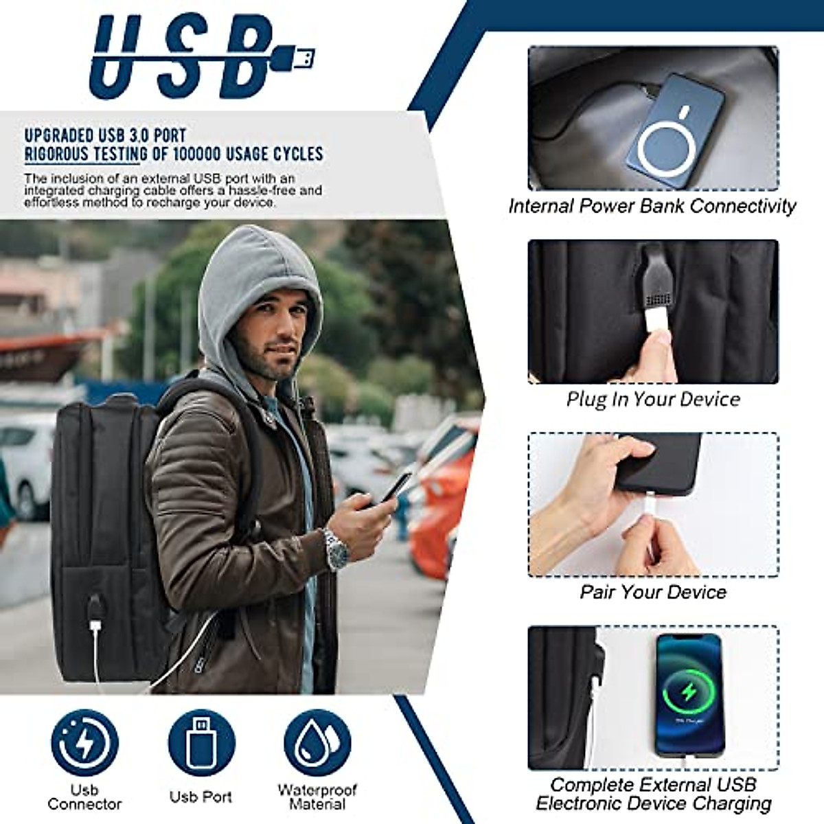 C-Kvkechos Backpack for Men Travel Backpack 17.3 inch Laptop Anti Theft Backpack Lightweight Backpack Backpack with Charger Water Resistant Black Backpacks for Work Office