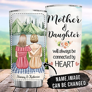 wowcugi Mom Tumbler Personalized Gift For Mom From Daughter Mother Daughter Tumblers Coffee Travel Mug 20oz 30oz with Lid Birthday Mothers Day Christmas Presents For Moms Mommy From Daughters
