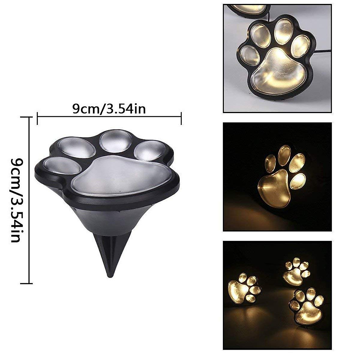 Solar Paw Print Lights (Set of 4), Warm White(3000-4500k) (Warm White)