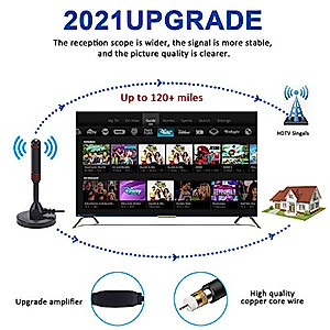 AOHE Indoor HDTV Antenna, Digital TV Antenna Up to 120 Miles Range, Antenna with Amplifier Signal Booster, Support 4K 1080P VHF UHF