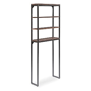 Home Styles Barnside Metro Gray Bathroom Shelf with Two Adjustable Shelves, Brushed Pine Veneer Shelves, and Powder Coated Metal Frame