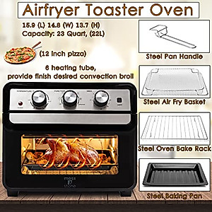 Air Fryer Oven, 6-in-1 Toaster Oven 23 Quart, Airfryer Toaster Oven For Roast, Bake, Broil, Stainless Steel Accessories Included, Convection Oven Countertop (Black) By Moss & Stone.