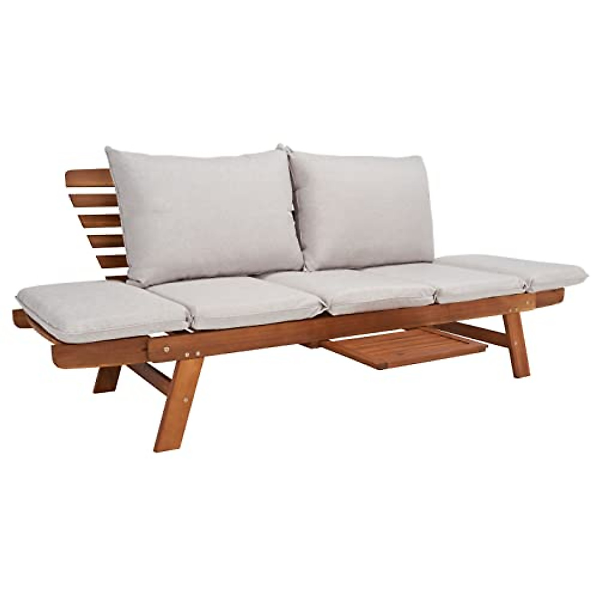 Safavieh PAT7300E Collection Emely Acacia Wood Expandable Loveseat Outdoor Daybed, Natural/Light Grey