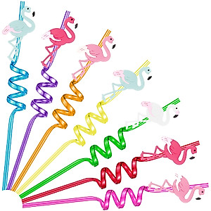 32 Pieces Flamingo Drinking Straws Reusable Flamingo Party Favors Flamingo Theme Party Plastic Straws Colorful Drinking Straws Flamingo Party Supplies, Party Decorations for Kids Girls