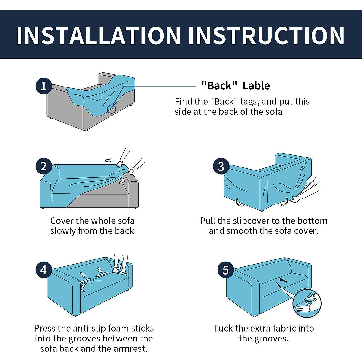 IMYOGI High Stretch Sofa Covers Sofa Cover 5 Seater, L Shape Slipcover Easy Stretch Fit Elastic Fabric Couch Sofa Protector Slip Cover Washable-4 Seater+4 Seater-Sky Blue