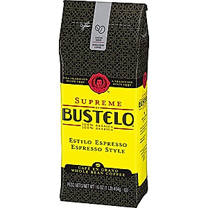 Supreme by Bustelo Whole Bean Espresso Coffee, 16-Ounce Bag (1 Pound)