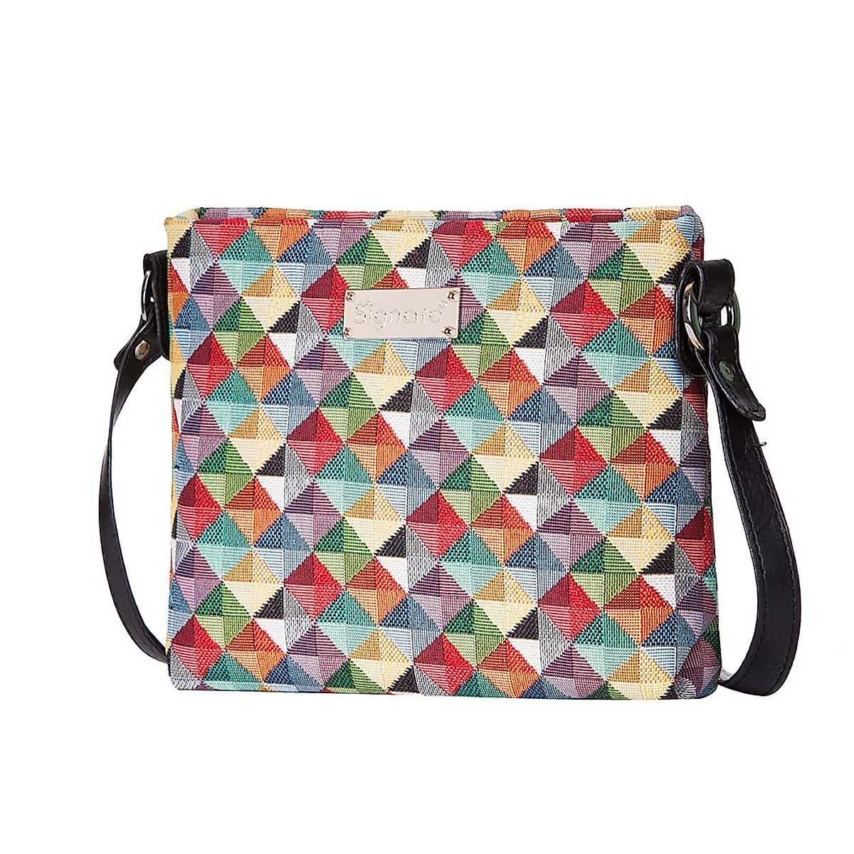 Signare Tapestry Crossbody Bag Shoulder Purse for Women In Multicolor Triangles (XB02-MTRI)
