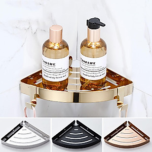 Bathroom Triangular Shelf, Toilet Corner Storage, Rose Gold Small Triangle Single Layer with Hook