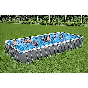 Bestway Power Steel 31' 4" x 16' x 52" Rectangular Metal Frame Above Ground Swimming Pool Set with 2,200 GPH Filter Pump, Ladder, and Pool Cover