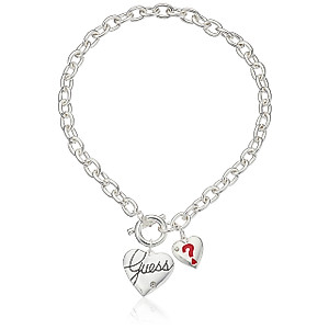 GUESS "Basic Silver Logo Heart and Pave Heart Toggle Pendant Necklace