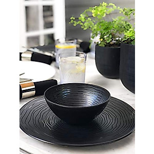 Bzyoo 12 Piece Melamine Dinnerware Set - Durable, Dishwasher Safe Organica Black Plates and Bowls Sets Casual Dish Set for Dining, Outdoor and Kitchen