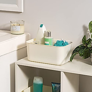 IRIS USA Plastic Modular Basket Bin & Lid, Small, 4-Pack, Stackable Lidded Storage Organizer Bins for-Kitchen-Bathroom and Bedroom, OFF White