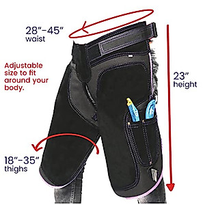 Equine Care Women's Farrier Apron with 4 Knife Pockets, 2 Nail Magnets, and Back Support - Cowhide Suede Leather and Canvas Chaps, 23 Inches-59CM