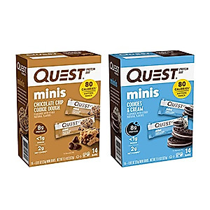 Quest Nutrition Mini Protein Bars Bundle, Chocolate Chip Cookie Dough and Cookies & Cream, High Protein, Low Carb, Keto Friendly, 14 Count Each