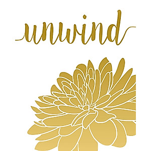 Simple Relax Soak Unwind Breathe Gold Blend Floral Prints, 4 (8x10) Unframed Photos, Wall Art Decor Gifts for Home Office Salon Lounge Bathroom School College Student Coach Yoga Garden Flowers Fan