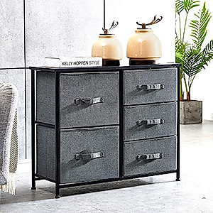 Redd Royal Rainbow Tree 5-Drawer Fabric Drawer Dresser Chest of Drawers Tower, Fbric Storage Organizer Wardrobe for Bedroom Living Room Closet Hallway, Dark Grey