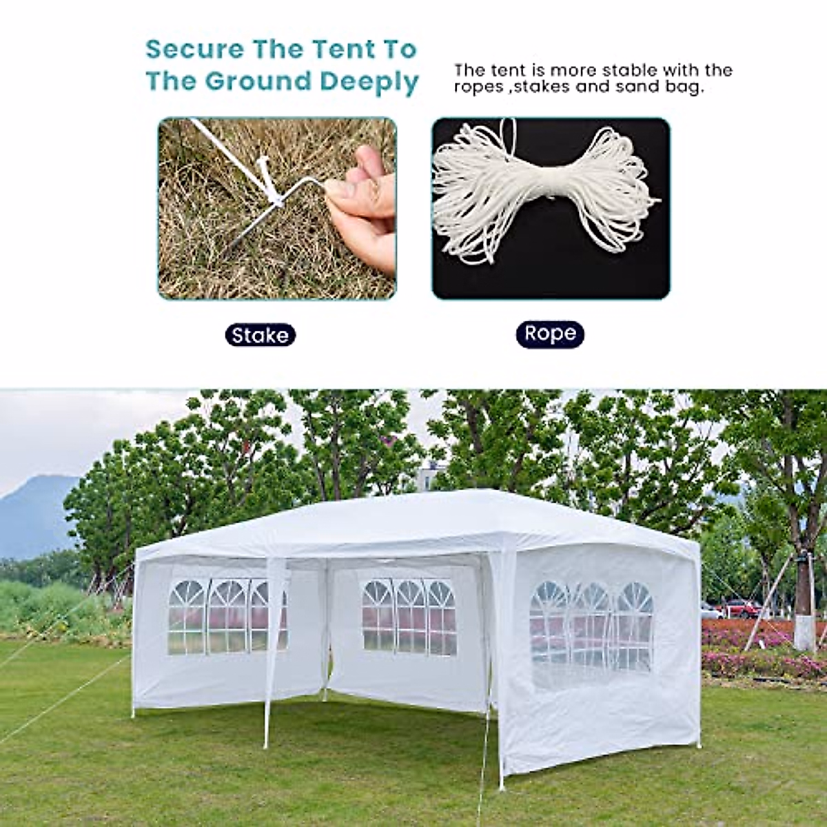 10x20 Outdoor Gazebo Wedding Party Tent Canopy Tent with 4 Removable Sidewalls,White