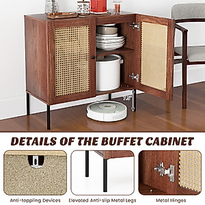 Giantex Buffet Cabinet, Wood Sideboard Storage Cabinet with Rattan Door, 3-Position Adjustable Shelf, Freestanding Coffee Bar Accent Furniture, Kitchen Cupboard Organizer for Living Room Hallway