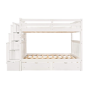 Harper & Bright Designs Full Over Full Bunk Bed with 6 Storage Drawers, Wooden Full Bunk Beds with Stairway and Shelves, Detachable Bunk Bed for Kids, Teens, Adults Boys & Girls (New, White)