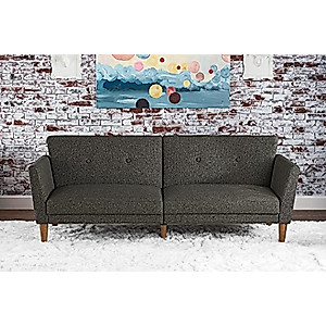 Novogratz Regal Futon with Tufted Linen Upholstery, Grey