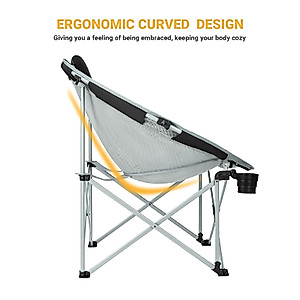 FUNDANGO Oversized Folding Camping Chair Moon Chair for Adults with Headrest, Cup Holder, Carry Bag, Portable Round Chair for Outdoor Hiking, Fishing, Picnic, Camp, Lawn