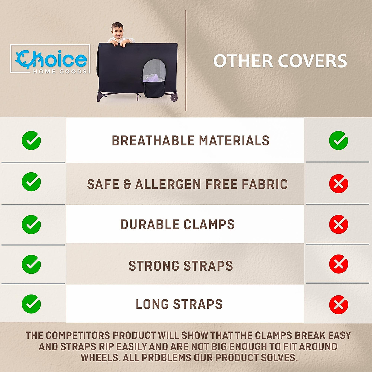Choice Home Goods Crib Cover fits Pack N Play Cribs to Help Babies Sleep - Breathable Crib Canopy fits Pack and Play for Privacy in New Surroundings - Giftable Baby Crib Tent