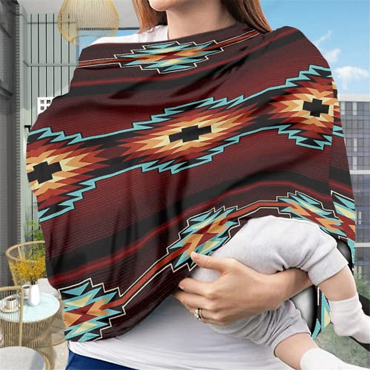 Wanyint Tribal Aztec Car Seat Covers for Babies Southwestern Nursing Cover Navajo Native American Red Nursing Cover Breastfeeding Scarf Carseat Canopy Baby Stroller High Chair Shopping Cart