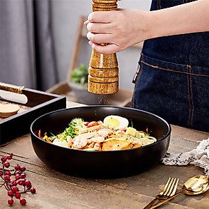 Swuut 10" Large Serving Bowl, 2.8 Quart Big Salad Bowl, Porcelain White Pasta Bowl, Sturdy Mixing Bowls, Matte Soup Bowl for Family Kitchen,Microwave & Dishwasher Safe (Black)