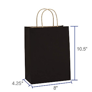BagDream Recyclable Kraft Paper Gift Bag, 8x4.25x10.5 Inches, 100Pcs, Black, with Handles, Bulk, FSC Compliant, Multipurpose