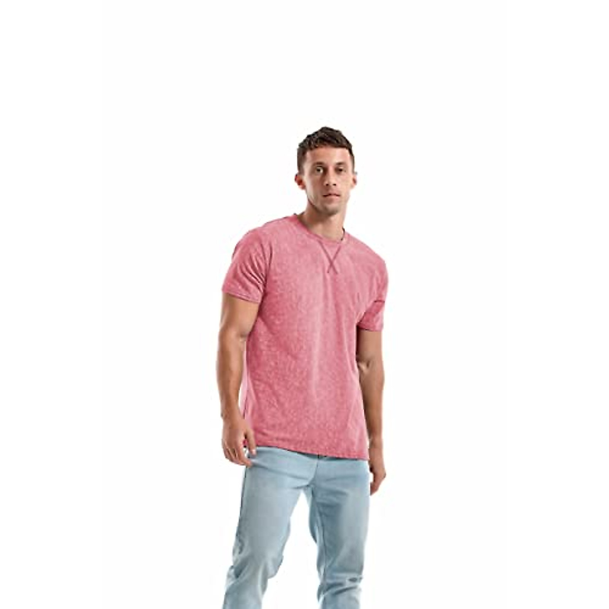 KLIEGOU Men's T-Shirts - Elasticity Cotton Crew Neck Tees 2166 Pink XL